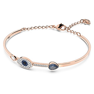 SWAROVSKI Women's Symbolic Evil Eye Bangle Bracelet, Blue Crystal, Mixed Metal Finish, Medium