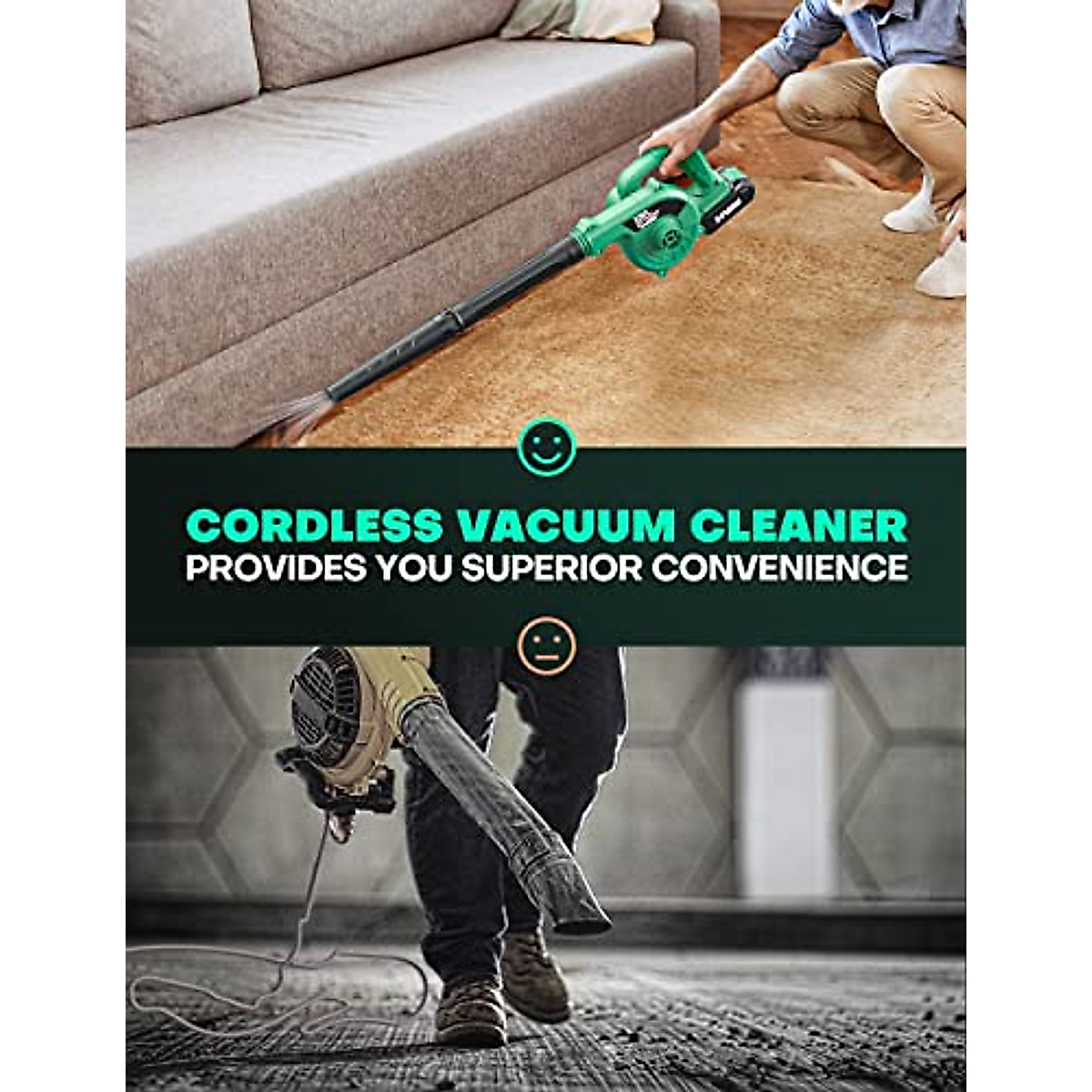 KIMO Cordless Leaf Blower & Vacuum, 2-IN-1 20V Leaf Blower Cordless with Battery and Charger, 150CFM Lightweight Mini Cordless Leaf Vacuum, Handheld Electric Blowers for Lawn Care /Dust/Pet Hair