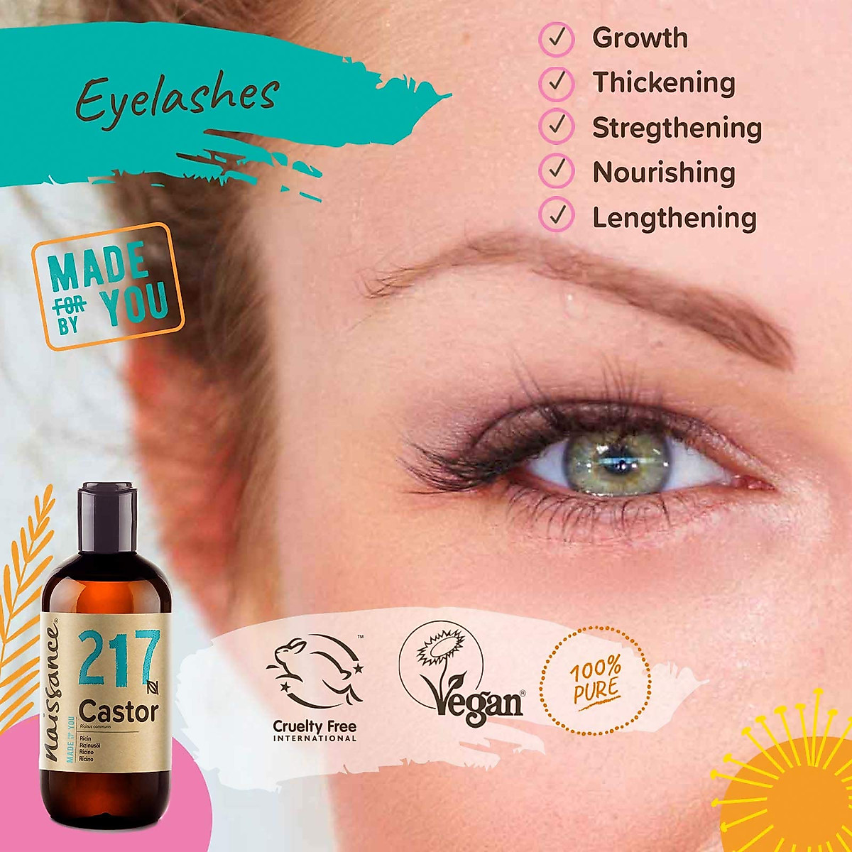 naissance Cold Pressed Castor Oil 8 fl oz - For Hair, Beard, Eyelashes, Eyebrows, Nails and Skin - Pure & Natural, Virgin, Unrefined, Vegan, Hexane-Free, Non GMO, Cruelty Free