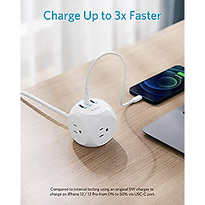 Anker Power Strip with USB C, PowerCube with 3 Outlets & 30W USB C,5ft Extension Cord and Travel Power Strip USB C, Anker 511 USB Power Strip, 2Outlets & 3USB Ports