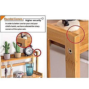 Bamboo Spice Rack Storage Shelves-3 tier Standing pantry Shelf for kitchen counter storage,Bathroom Countertop Storage Organizer Desk Bookshelf with Adjustable Shelf Cabinet