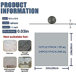 Peel and Stick Floor Tile 12Pcs Light Gray Marble Vinyl Flooring 12"x12" Durable Waterproof Non-Slip Vinyl Tiles Removable Stickers Tile for Kitchen Living Room Bedroom Bathroom