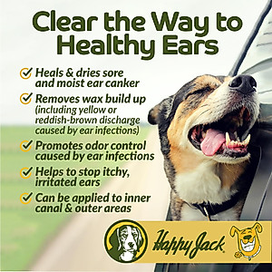 HAPPY JACK Ear Canker Powder (0.5 oz) Dog Ear Powder for Ear Infections, Made in USA Allergies, Polyps, Overproduction of Ear Wax, Excessive Swimming