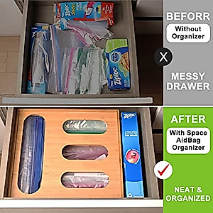 Emuardoe Sandwich Bag Storage Organizer Bamboo Food Bag Container Organizer for Kitchen Drawer Compatible with Food Packaging Bag