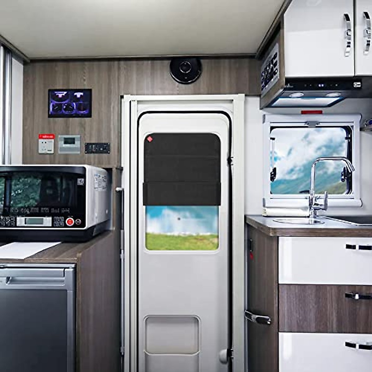 Beletops Foldable Velcro RV Door Window Shade，Camper Door Shade， Thin Shade Ready RV Window Shade，Blocking The Sun's Rays Makes The Interior of The RV Dark for RV Accessories Shade【25''x16''】 Black