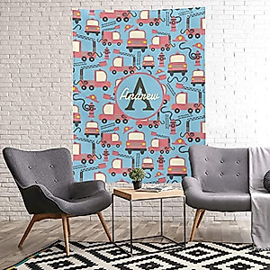 XOZOTY Police Car Fire Truck Crane Personalized Throw Blankets with Name Custom Fleece Blanket Tapestry for Sofa Bed Wedding Gifts 50x60inch