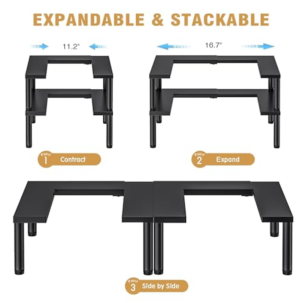 THYGIFTREE Spice Rack Organizer for Cabinet Expandable Metal Seasoning Organization Height Adjustable 2 Tier Spice Storage Shelf for Cupboard Pantry