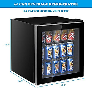 ARLIME Mini Fridge, Drink Cooler, 60 Can, Beverage Refrigerator with Glass Door, Removable Shelves for Soda Beer Wine, Small Drink Refrigerator for Bedroom, Office, Home Kitchen, Bar, 3.2 Cu. Ft.