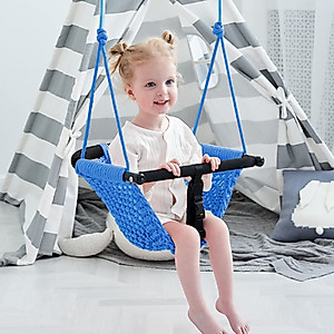 ROPECUBE Toddler Swing & 2-in-1Baby Swing - Adjustable Rope Swing Seat for Kids Indoor & Outdoor Durable Backyard Swing Set for Infants & Toddlers (Blue)