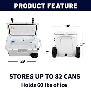EchoSmile 25/30/35/40/75 Quart Rotomolded Cooler, 5 Days Protale Ice Cooler, Ice Chest Suit for BBQ, Camping, Pincnic, and Other Outdoor Activities (White)