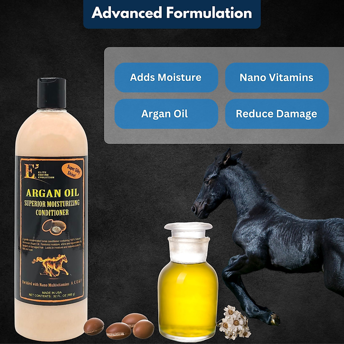 E3 Argan Conditioner with Vitamins A,C,E and F - Combines Natures Treatment Safe Sustainable Dry Damage Hair (32 fl oz)