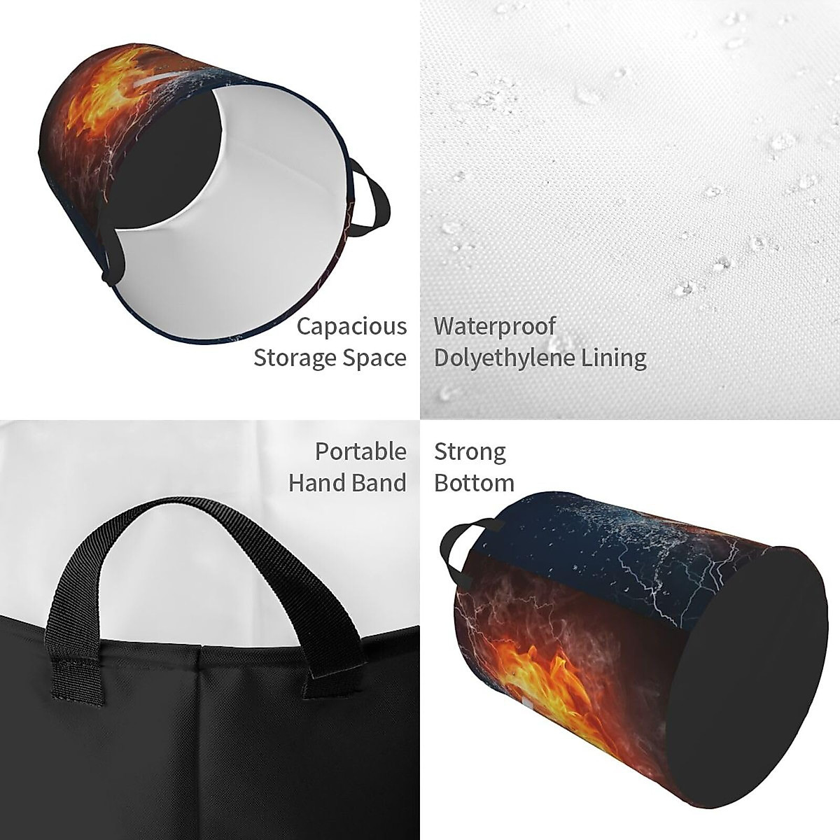 Gbuzozie American Football Ball In Fire And Water Round Laundry Hamper Sport Rugby Storage Basket Toys Clothes Organizer Bin For Home Bathroom Bedroom Dorm Nursery, 38l