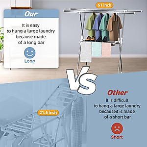 SZJoyBet Clothes Drying Rack 2 Tiers, Heavy Duty Drying Rack Clothing Folding Indoor Outdoor, Stainless Steel Laundry Drying Rack, Portable Garment Rack, Blanket Rack Clothesline(61 Inches)