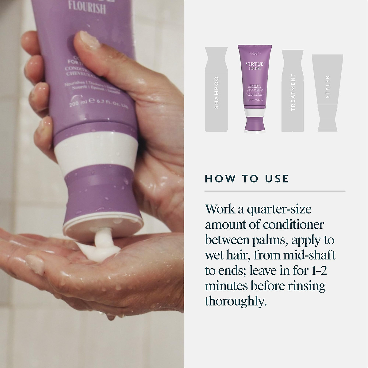 VIRTUE Flourish Conditioner for Fine or Thinning Hair, Sulfate Free Hair Growth Product, Detangles and Thickens, Color Safe