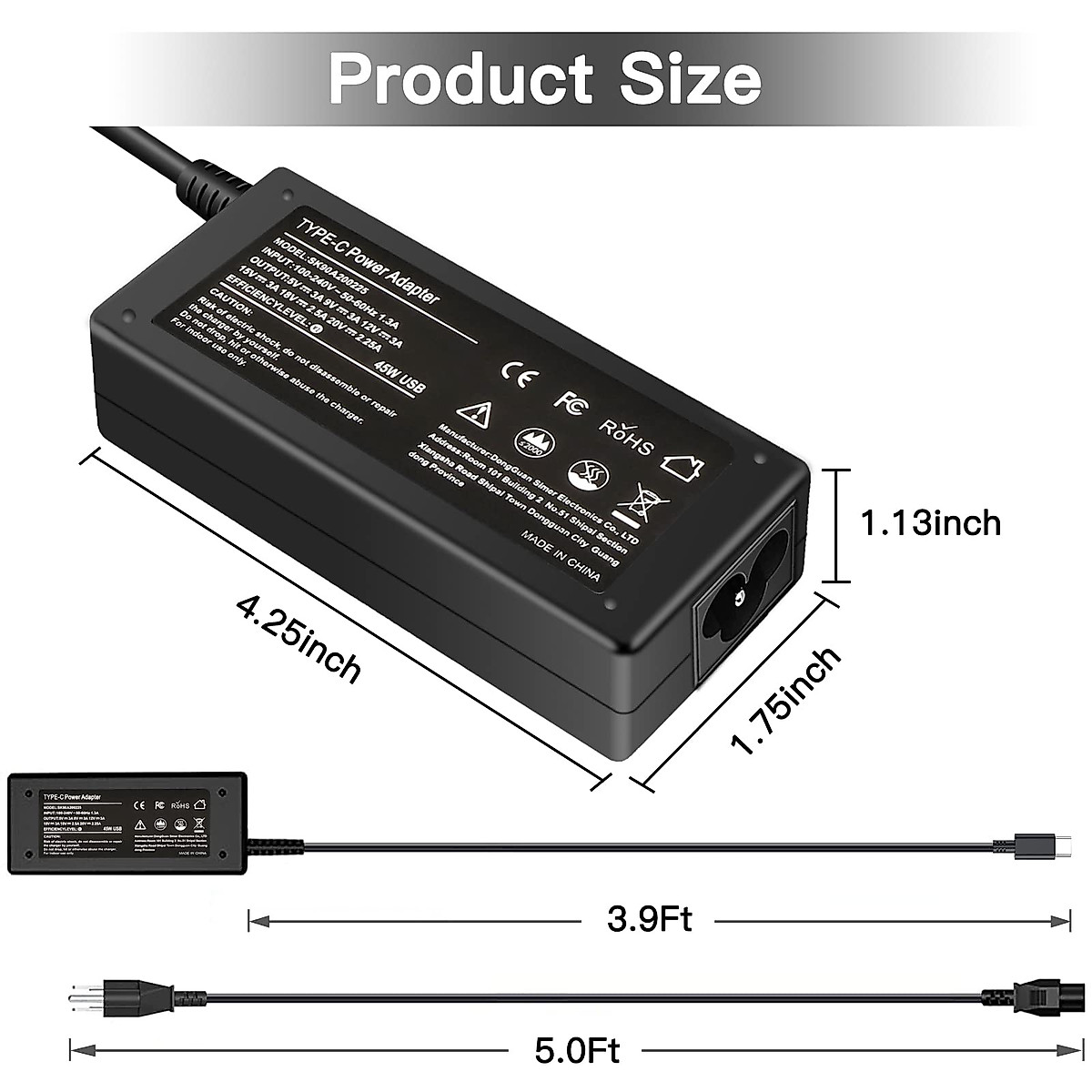45W Type C USB C Charger Adapter for HP Chromebook X360 14-CA000 11-ae000 14-ca051wm 14-ca052wm 14-ca091wm ca061dx,11-ae051wm 11-ae001tu 11-ae027nr;12-c012dx 918337-001 844205-850 28769-001