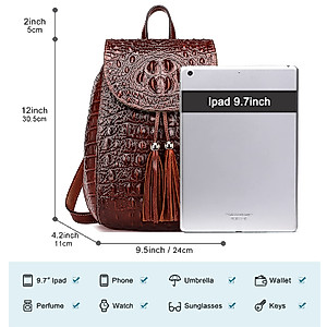 COOLCY Women Small Genuine Leather Backpack Purse Crocodile Designer Bag (Dark Brown)