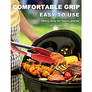 Anaeat Non-Stick Silicone Locking Tong Set of 3 - Stainless Steel 7", 9" and 12" Kitchen Food Tongs with Non-Slip Silicone Tips and Grip for Cooking, Baking and BBQ - Heat Resistant up to 480°F