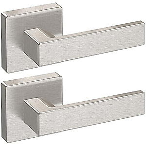 TICONN 2Pk Door Handle Heavy Duty, Reversible Square Door Lever for Bedroom, Bathroom and Rooms (Satin Nickel, Dummy - Front Mount, 2 Pack)