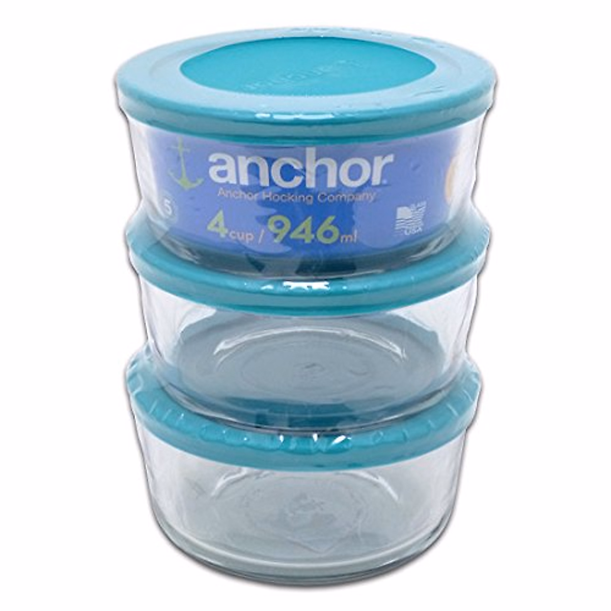 Anchor Hocking 6 Piece 4 Cup Round Glass Storage Set, Teal