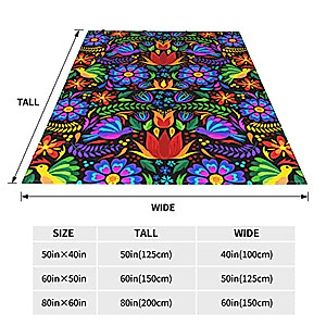 Pubnico Colorful Mexican Floral and Bird Blanket , Flannel Blanket Fluffy Cozy Fuzzy Throws Non-Shedding for Nap Bed Sofa Couch Home Decor