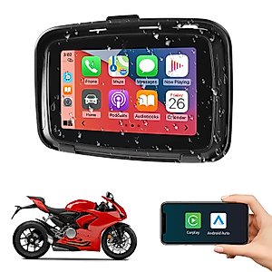 5 Inch Portable Touchscreen for Motorcycle, Waterproof Touch Screen Wireless CarPlay&Android Auto,GPS Navigation via CarPlay/Android Auto for Motorbike
