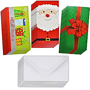 24 Christmas Card Gift Holder - Christmas Money Holder - Christmas Greeting Cards with Envelopes Bulk Assorted in 3 Holiday Cute Festive Designs with Glitter and Foil Winter Holiday Cards Box Set