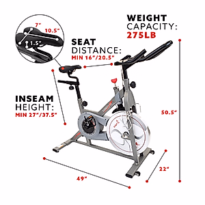 Sunny Health & Fitness Synergy Exercise Bike with 30LB Flywheel, Silent Belt Drive & Magnetic Resistance, Indoor Bicycle with 275 LB User Weight Capacity, Tablet Mount, Adjustable Seats – SF-B1879