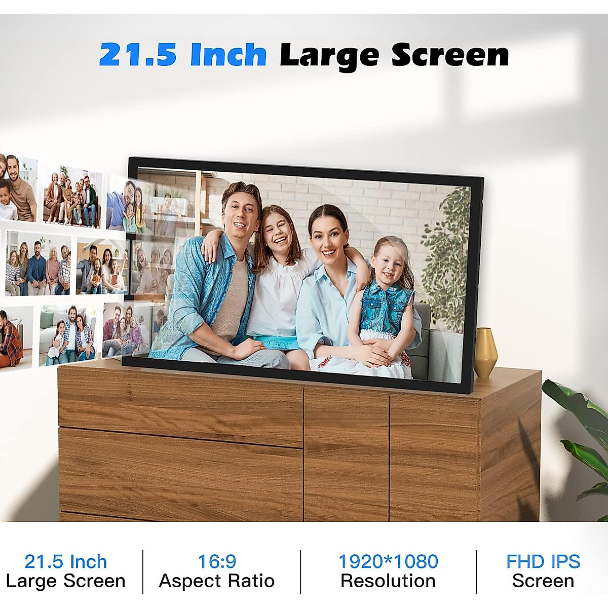 21.5-Inch Dual-WiFi Extra Large Digital Picture Frame - 32GB Digital Photo Frame FHD IPS Panel, Wall Mountable, Share Photos Videos via App Email, Sync Smartphone Screen, Suit for Home Decorations