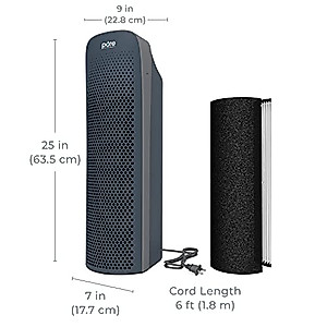 Pure Enrichment® PureZone™ Elite True HEPA Large Room Tower Air Purifier with Air Quality Monitor, 4 Stage Filtration and UV-C Light, Helps Destroy Bacteria, Smoke, Pollen & Dust (Graphite)