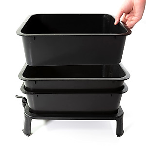 LEOPERIS - 4 Tray Worm Compost Bin - Worm Composting Basic Kit - Composter Farm Factory for Recycling Food Waste - Indoor or Outdoor Use - with Compost Turning Fork