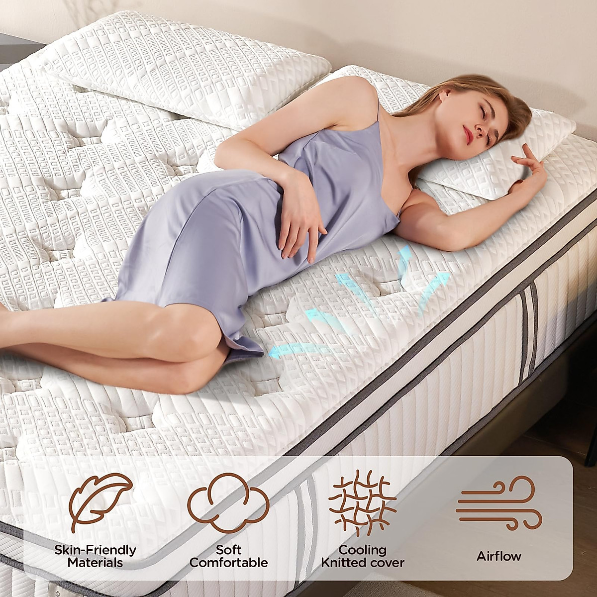 Queen Mattress, DIGLANT 14Inch Cooling Gel Memory Foam Hybrid Mattress with Pocket Springs, Supportive & Pressure Relief, Medium Plush Feel Queen Size Mattress in a Box, CertiPUR-US Certified, 60"*80"