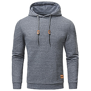 Satankud Mens Pullover Hoodie Long Sleeve Hooded Sweatshirt Casual Hoodies Square Pattern (Dark Grey, M)