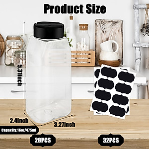 Ysglory 28 Pack 16 Oz Plastic Spice Jars Bottles Containers with Black Cap Empty Seasoning Bottles Large Clear Spice Shaker and Stickers for Storing Spice, Salt, Herbs