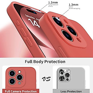 bicol for iPhone 15 Pro Case with Screen Protector,Enhanced Camera Lens Protection,Soft Liquid Silicone Slim Fit Protective Phone Cover 6.1" Coral