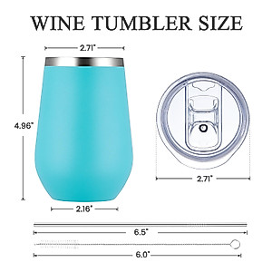 MEWAY 12oz Insulated Wine Tumbler with Lid and Straw - Double Wall Vacuum Stainless Steel Wine glass, for Travel and Office, Baby shower prizes for winners(Light Green,1)