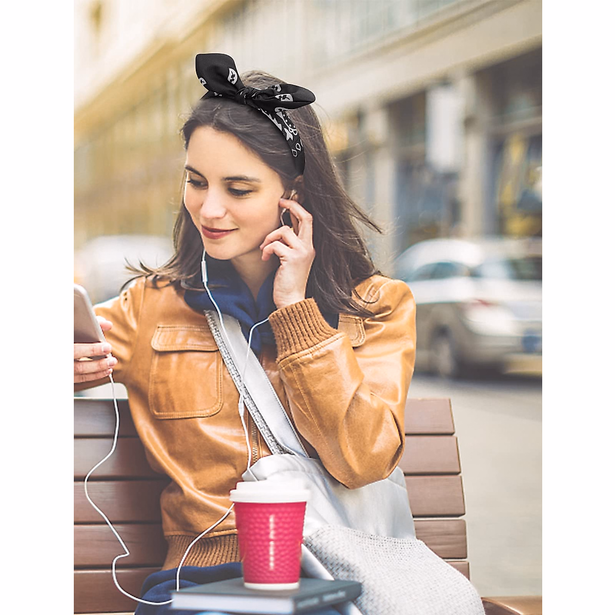 Jaciya Bow Bandana Headbands for Women Non Slip Fashion Knotted Thin Headband with Bow Cute Top Knot Hair Bands Girls Bunny Ears Headband Hair Accessories