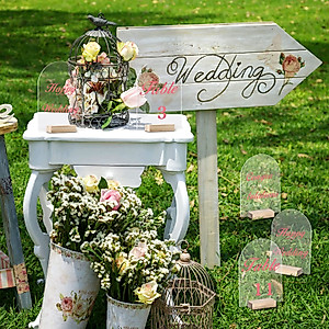 Yalikop 12 Pack Acrylic Sign Holder with Wood Base Acrylic DIY Signs Acrylic Table Numbers Modern Signs Plaque Acrylic Vertical Table Decor for Wedding,Restaurant, Store, Office, Hotel(4 x 6 Inch)