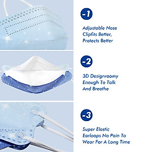 yohica 50 Packs KF94 Mask,4 Layer Filter Protection Disposable Face Masks,3D Fish Type Masks for Adult