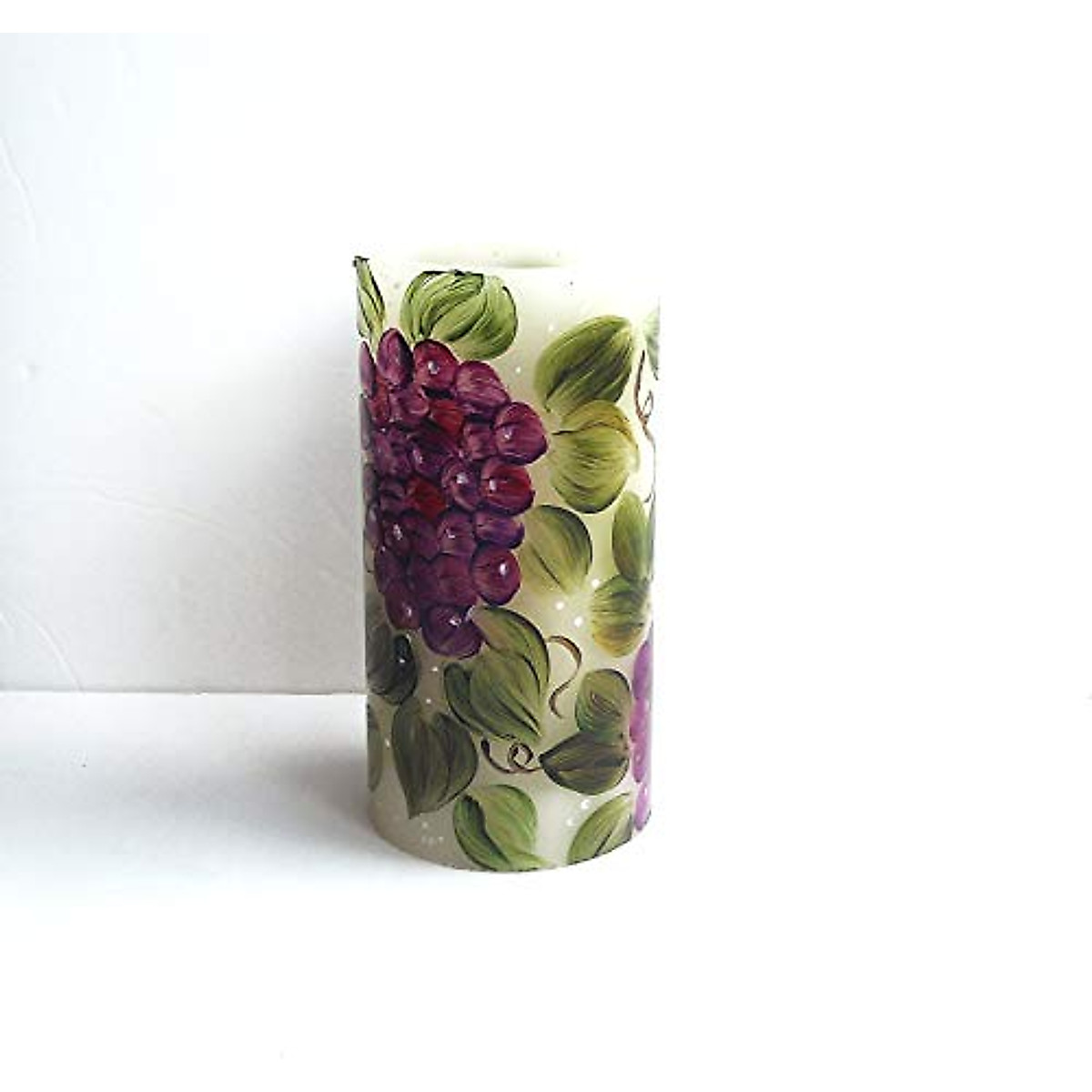 Battery Operated Decorative Hand Painted Grapes Safe Flickering Flame Flameless Pillar Candle with Timer Fall Grapevine Decor