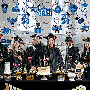 Tifeson Graduation Decorations 2024 Blue - 36 PCS Graduation Party Supplies, Congrats Grad Hanging Swirls Decorations, High School College Graduation Party Decorations Class of 2024 Decor