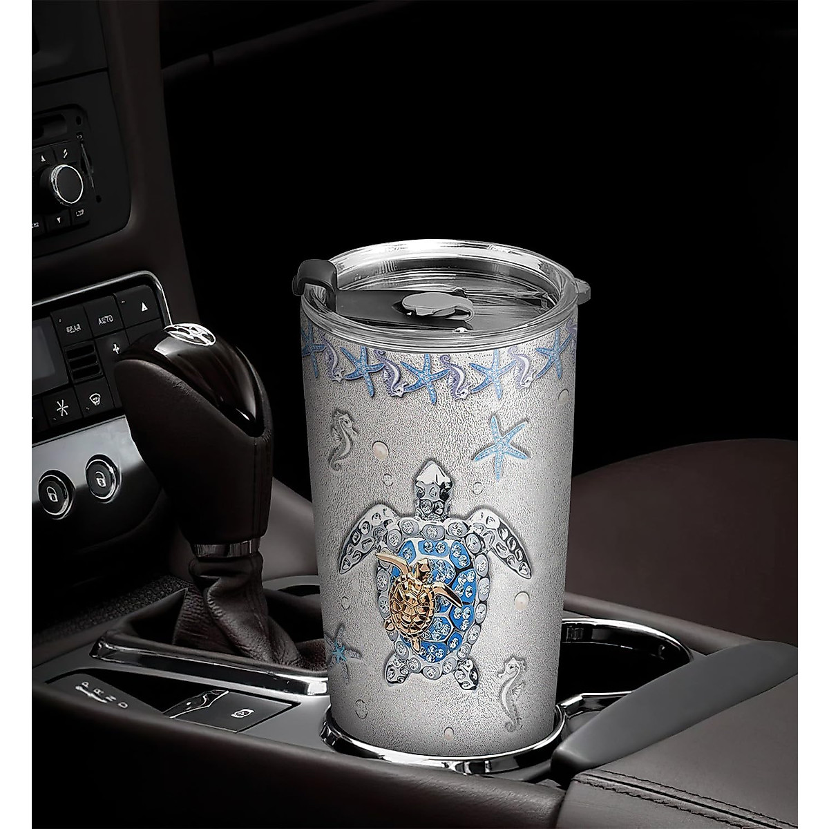 20oz Printed Jewelry Sea Turtle Tumbler, Gifts for Turtle Lovers, Ocean, Beach Gifts, Coffee Thermos for Women, Stainless Steel Double Wall Vacuum Insulated Coffee Mug, Travel Cup with Lid