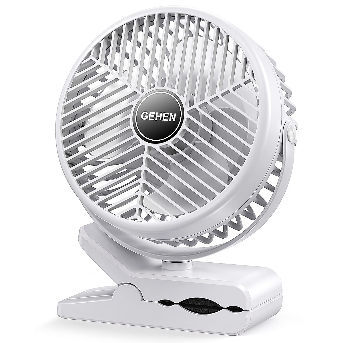 GEHEN Portable Clip on Fan, Cordless Small Desk 10000mAh Battery Operated, Rechargeable Table 3 Speeds Quiet Personal 360° Rotate Cooling Fan for Bedroom Office Stroller Camping White,D1PB005100002
