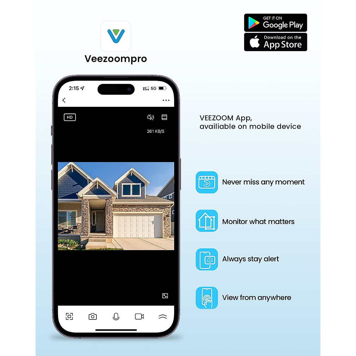 Veezoom PoE Camera - IP Security Camera for Full-Color Night Vision Dome Surveillance Cameras Outdoor with AI Detection, 5MP 100Ft IR Night Vision, Support SD Card (Adapter not Included)-WS-N151HZ