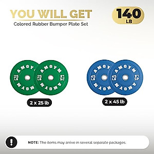 AMGYM Color Olympic Bumper Plate, Weights Plates, Bumper Weight Plate, Steel Insert, Strength Training(140lb set)