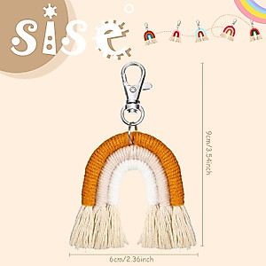 Landhoow 6 Pcs Boho Rainbow Keychains Bulk Women Macrame Rainbow Key Chains Mini Tassel Keychains Car Keyrings Holder(Pastel Color)