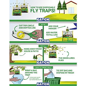Outdoor Fly Trap Bags (5 Pack), Disposable, Hanging Fly Catcher with Bait, Outdoor Use Fly Hunter Repellent Control Catcher Killer, Flies Trap for Barn, Farm, Mosquito, Bugs, Gnats, Ready to Use