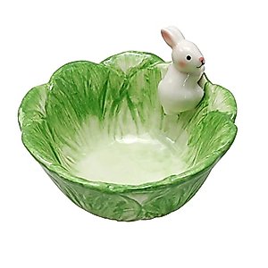VIKKSAER Easter Candy Dishes Easter Bunny Bowl, Cute Bowl Ceramic, Salad Bowl With Cabbage Rabbit Shaped, Kawaii Candy Bowls for Kids, Microwave Available,Best Kitchen Household Gift
