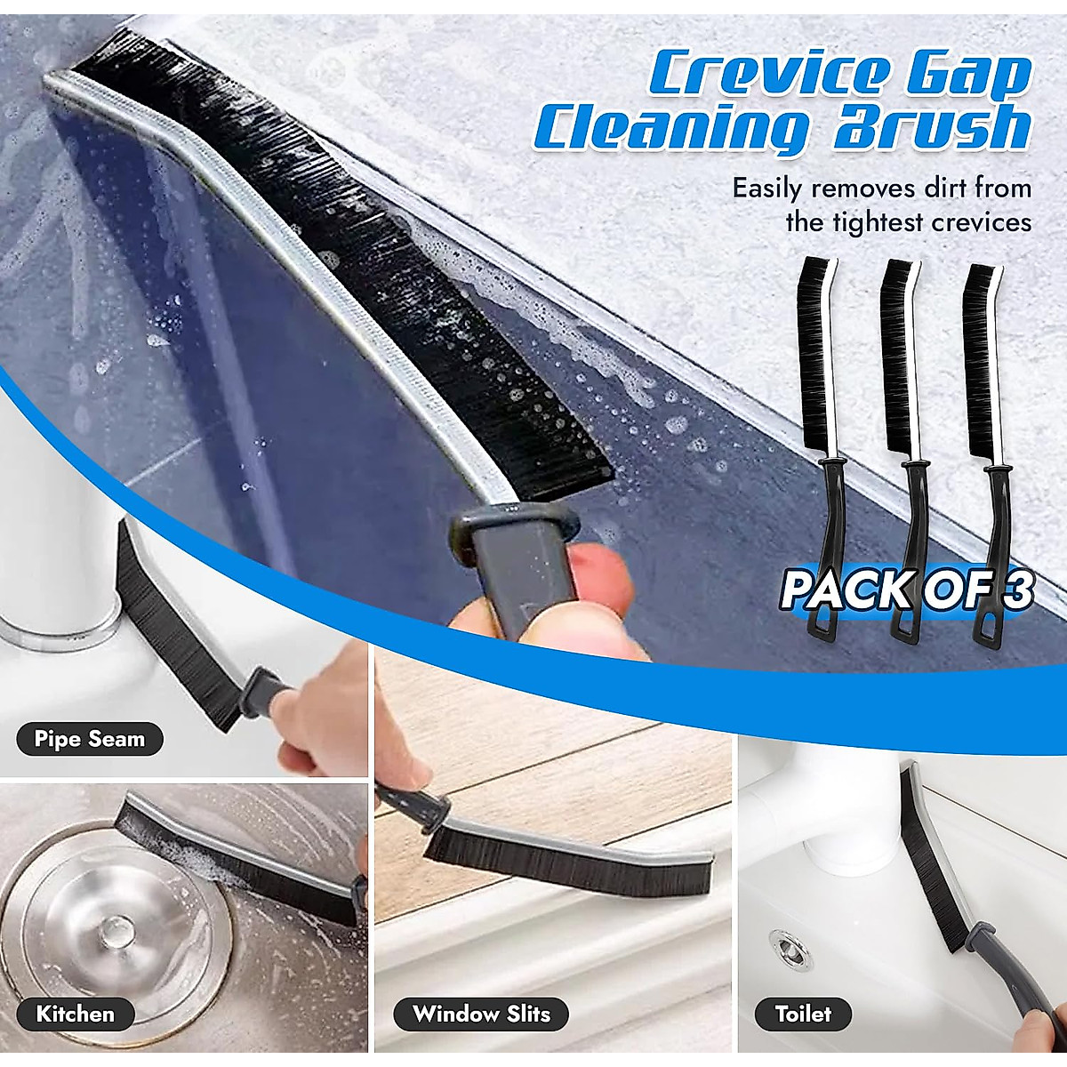 Hard Bristle Crevice Cleaning Brush, Multifunctional Small Cleaning Brush, Scrub Brush for Shower Tile, Gap Cleaning Brush for Kitchen, Bathroom & Household Use, Grout Cleaner, Toilet Brush