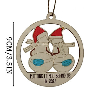 GTRXTAR 4PC 2021 Wooden Christmas Ornaments Christmas Tree Wooden Round Pendant Decoration, Christmas Tree Home Garden Decoration Hanging Ornaments