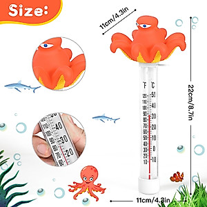 Floating Pool Thermometer, Large Display with String Easy to Read, Shatter Resistant, for Outdoor & Indoor Swimming Pools, Spas, Hot Tubs & Aquariums (Octopus)